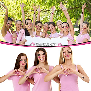 Landhoow 240 Pcs Breast Cancer Awareness Face Tattoos Bulk Pink Ribbon Temporary Tattoo Glitter Eye Body Tattoo Stickers and Decals for Breast Cancer Awareness Party Supply