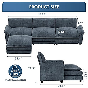 YESHOMY Sectional Modular Sofa L Shaped Chenille Fabric Couch with High Supportive & Soft Sponges and Removable Ottoman, Sleeper Comfy Upholstered Furniture for Living Room, Blue