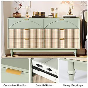 Tribesigns 6-Drawer Dresser for Bedroom: 55 Inches Modern Chest of Drawers with Gold Metal Handles, Green Long Double Dresser Organizer Wood Cabinet for Bedroom, Closet, Living Room