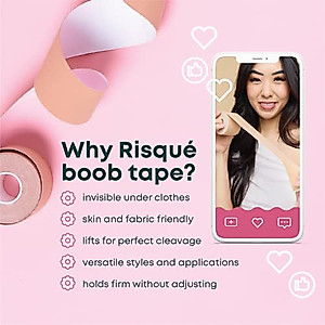 Boob Tape Boobtape for Breast Lift | Includes Nipple Covers | Body Tape for Push up & Shape | Works Great with Sticky Bra Backless Bra or Strapless Bra | Waterproof Sweat-Proof Bob Tape