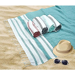 GLAMBURG Peshtemal Turkish Beach Towel 100% Cotton Oversized 36x71 Set of 6 for Adults, Soft Durable Absorbent Extra Large Hammam Bath Sheet - Teal