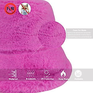 Sydbecs Winter Bucket Hat Fluffy Faux Fur Fisherman Cap for Women Men Solid Color Style(Hot Pink)