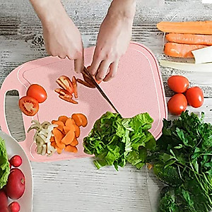 Cutting Board for Kitchen, Eco Wheat Straw Chopping Boards with Juice Grooves and Easy Grip Handle, Dishwasher Safe,Non Scratch (pink)