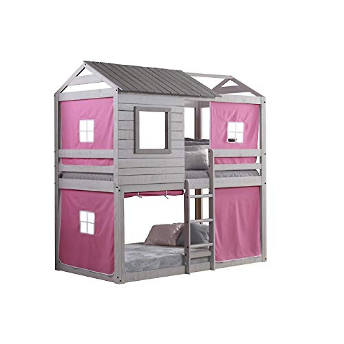 DONCO Twin/Twin Blind Bunk Loft Bunk with Pink Tent Kit