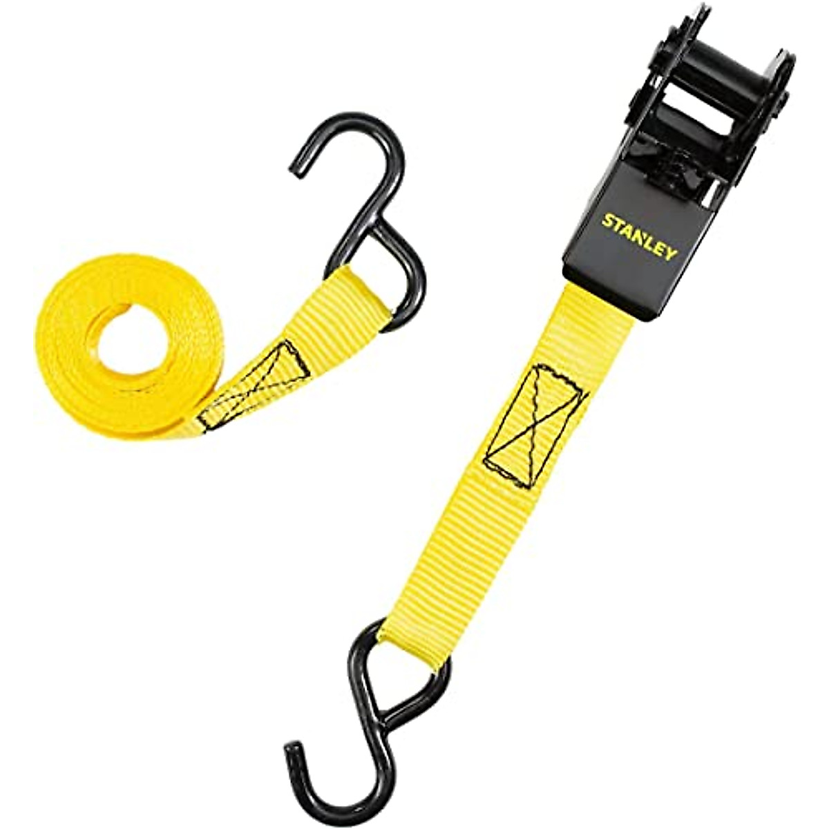 STANLEY S9500 Black/Yellow 1" x 10' Ratchet Straps - Light Cargo Hauling (900 lb Break Strength), 4 Pack