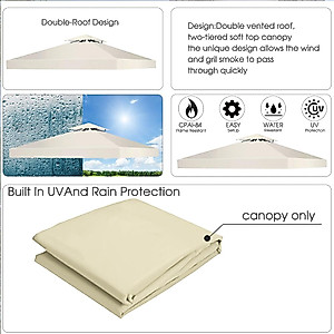 Timoau Gazebo Canopy Replacement Top 10'x10' - Single Tier Patio Canopy Cover - Square Replacement Canopy Gazebo Top - Waterproof 300D Canvas Gazebo for Patio Garden Outdoor (Two Tier, Coffee)