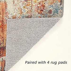 RoomTalks Ultra Thin Bright Colorful Modern Abstract Area Rugs 3x5 Non-Slip TPR Backed, Orange Turquoise Kitchen Bathroom Rugs Indoor Entryway Bedroom Dorm Throw Carpet Machine Washable