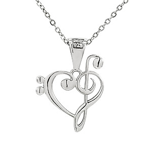 925 Sterling Silver Treble and Bass Clef Heart Pendant With 22" Hypoallergenic Cable Chain Necklace