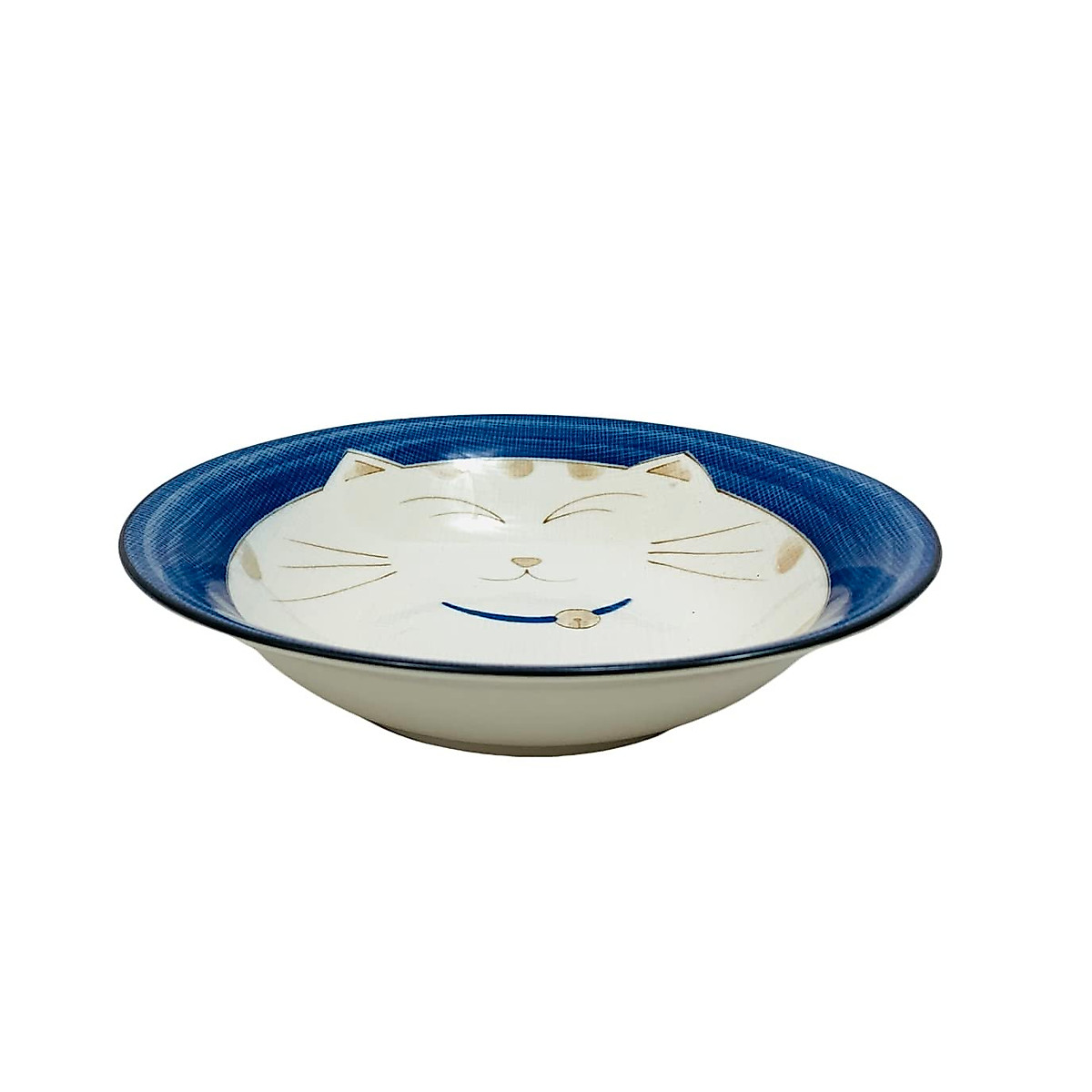 JapanBargain 2563, Japanese Porcelain Coupe Bowl Soup Bowl Cereal Bowl Salad Bowl, Blue Color Maneki Neko Smiling Lucky Cat Pattern, Made in Japan, 8.5-inch Diameter