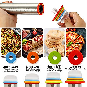 Rolling Pin with Adjustable Thickness Rings Stainless Steel 17.5" Dough Roller, 24"x16" Nonstick Silicone Pastry Mat Bench Dough Scraper Pizza Cutter Cake Smoothers Set for Baking Cookie Fondant Pie