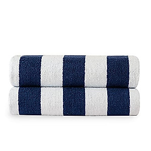 LANE LINEN 100% Cotton Beach Towel, Pack of 2 Beach Towels Set, Cabana Stripe Pool Towels, Oversized Beach Towels for Adults (30" x 60”), Highly Absorbent, Large Beach Towels, Quick Dry Towel - Blue