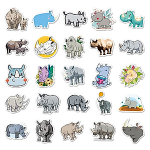 Cute Rhino Stickers,Cartoon 50 PCS Funny Rhinoceros Animal Vinyl Stickers,Laptops Water Bottles Computer Skateboard Journal Sticker Decals for Kids Teens Girls