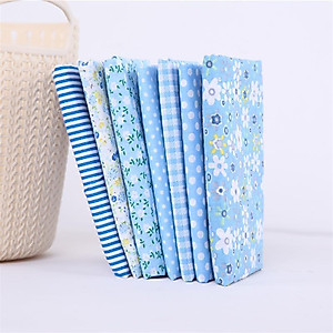 7Pcs Blue Cotton Craft Fabric Bundle Squares Patchwork DIY Sewing Scrapbooking Quilting Floral Dot Pattern Craft and Hobby Fabric 10" x 10" (25cm x 25cm)