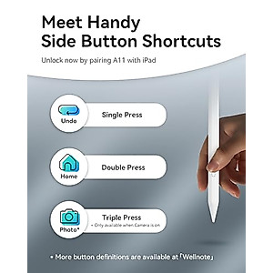 Metapen A11 Pencil for iPad 2018-2024, Faster Charge Pen for Apple iPad, Stylus Pen for iPad Air 3/4/5/M2, iPad Mini 5/6, iPad 6/7/8/9/10, iPad Pro 11"/12.9"/M4/Tilt sensitivity/Quick Button/Bluetooth