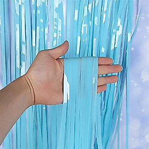 Vanujoy 3pcs Macaron Light Blue Tinsel Foil Fringe Backdrop Curtains 2024 Graduation Party Decoration - Party Door Wall Streamer Photo Backdrop for Birthday Wedding Engagement Bridal Shower Decoration