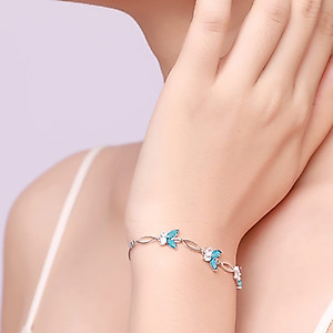 Nieboa S925 Sterling Silver Purple Butterfly Bracelets for Women,Adjustable and Charm Wrist Bracelets Anniversary Jewelry Gift for Women (Blue)