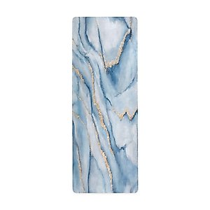 Qilmy White Blue Marble Yoga Mat - Fashion Print Thin Non Slip Exercise & Fitness Mat for All Types of Yoga, Pilates & Floor Workouts (71" x 26" x 1mm)