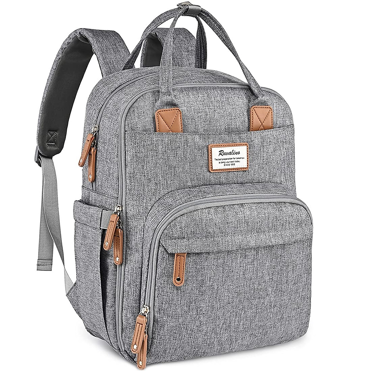 RUVALINO Diaper Bag Backpack, Stroller Hooks, Multifunction Travel Baby Back Pack with Changing Pad, Universal Stroller Clips for Mom Girls