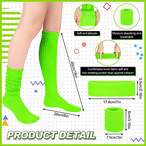 Tarpop 80s Neon Women Slouch Socks 90s Headbands Wristbands Fanny Pack Leg Warmers Sweatbands Waist Bag Women Party Costume(Green)
