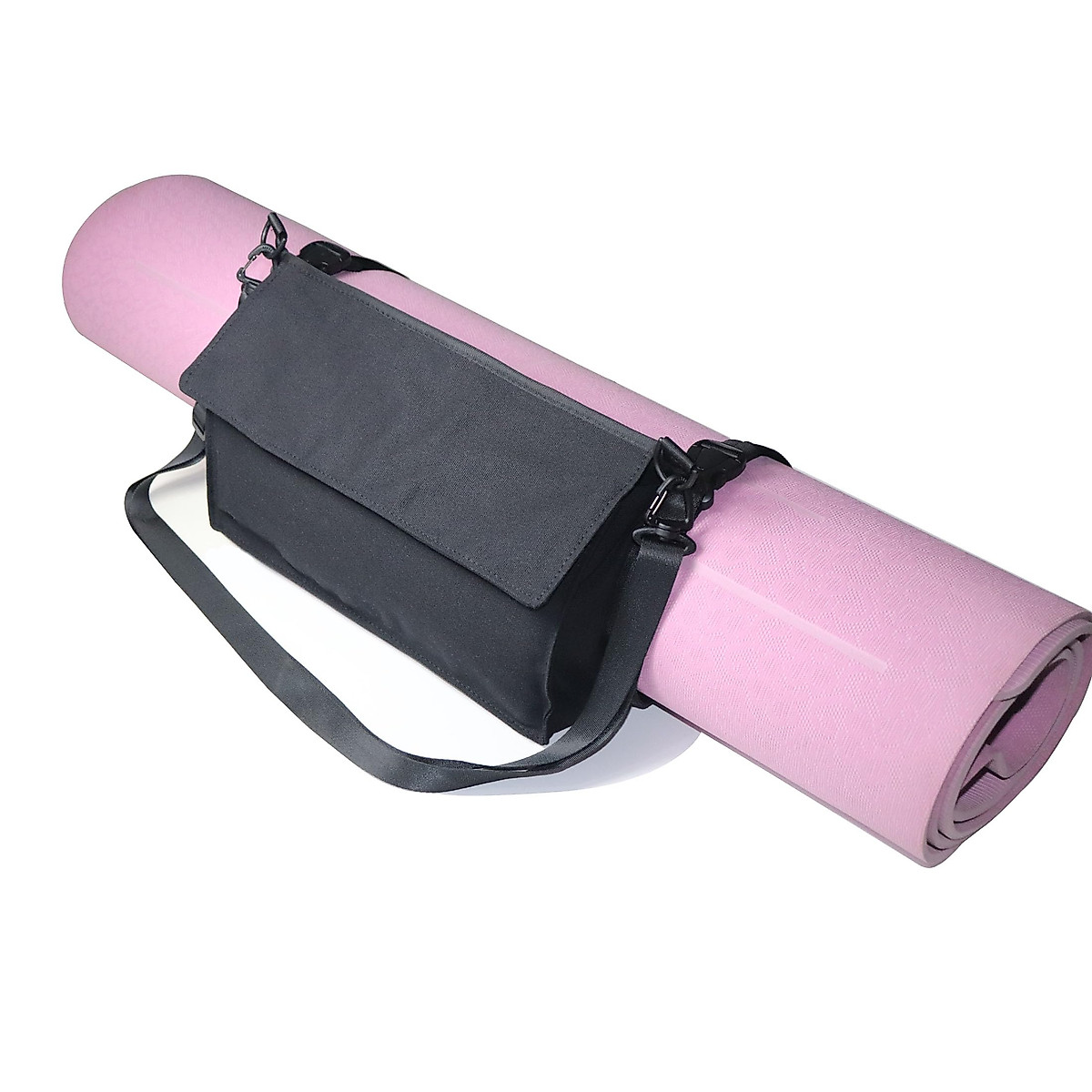 CAMSTIC Yoga Mat Carrier Strap Shoulder Bag with Large Compartment Zipper Pocket, Black