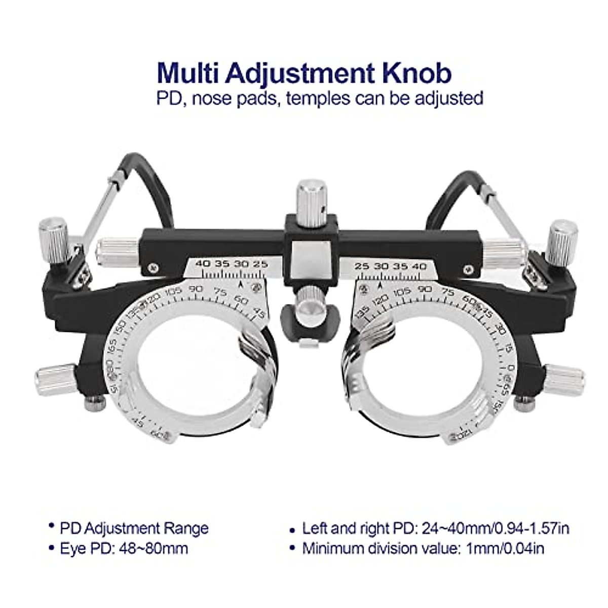 Tonsa Alloy Optometry Frame, Adjustable Trial Frame Optical Trial Lens Frame PD 48-80mm 360° Rotation Pure Titanium Optical Titanium Optic Trial Eye Optometry Lens Frame Test Optician