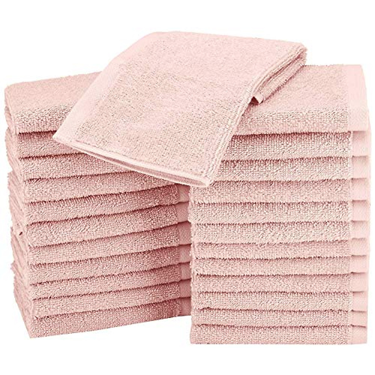 Amazon Basics Fast Drying, Extra Absorbent, Terry Cotton Washcloths - Pack of 24, Petal Pink, 12 x 12-Inch