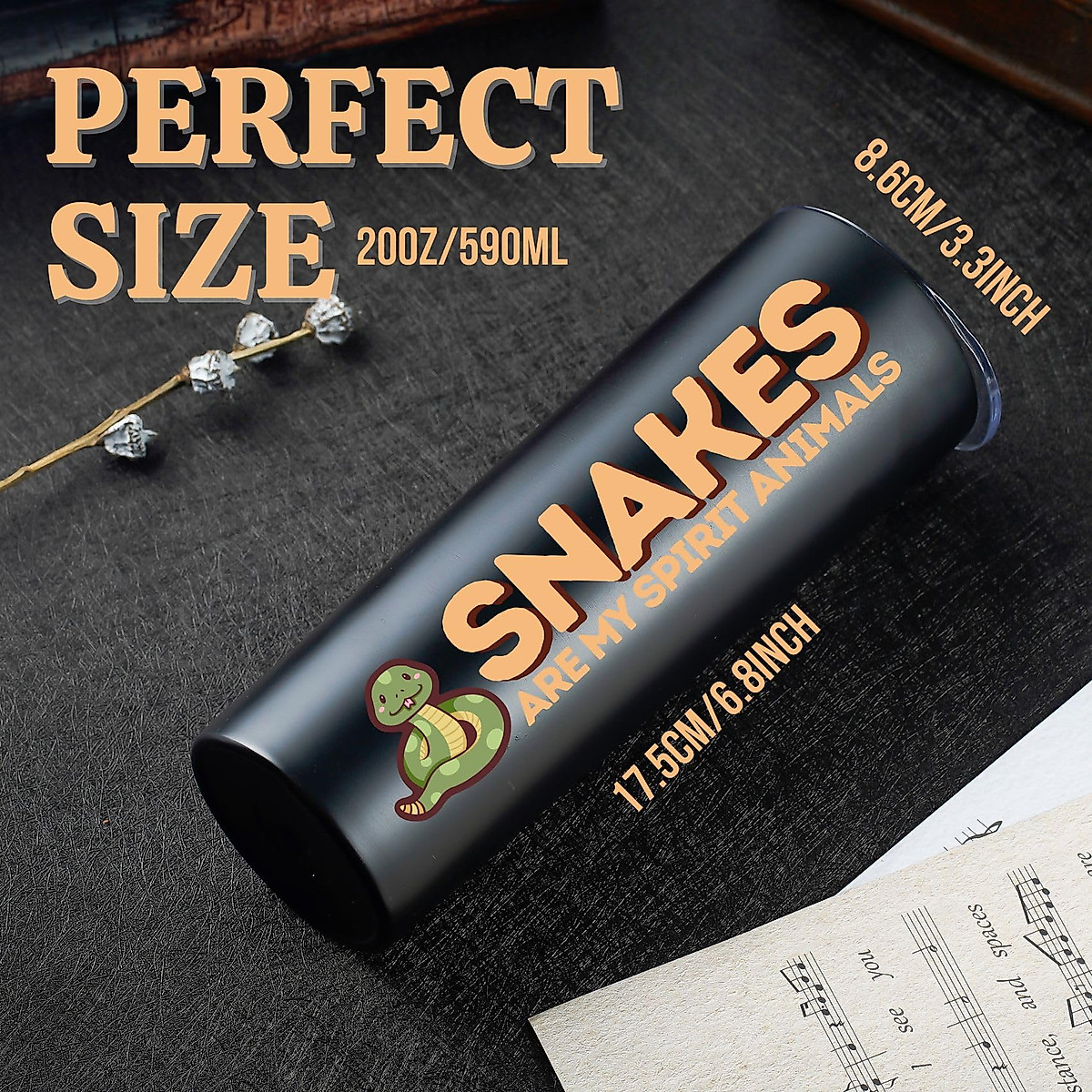 Onebttl Snake Gifts, Snakes Gifts for Women, Girl, Stainless Steel Skinny Tumbler 20oz - Snakes Are My Spirit Animals