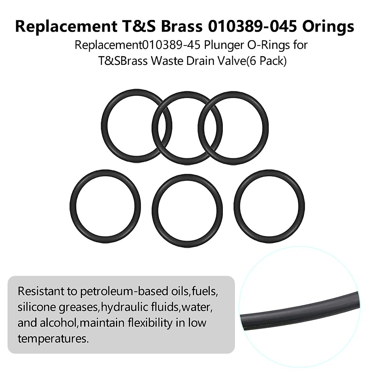 O-Ring - Replacement Part # T&S Brass 010389-45 Plunger O-Ring for 3-Tier Sink Drain, Twist Waste Drain Valve Rubber Stopper Oring(6-Pack)