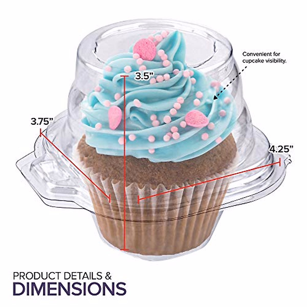 Stock Your Home Individual Plastic Cupcake Containers Disposable with Connected Airtight Dome Lid (50 Count) Clear Single Cupcake Container, BPA Free