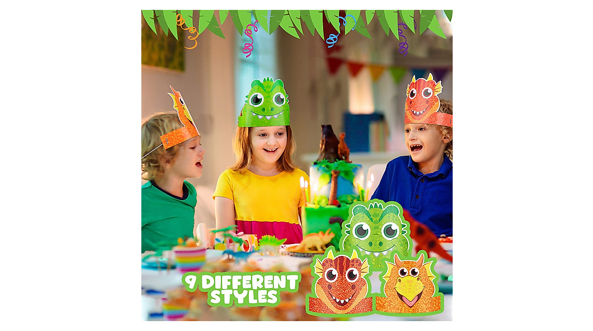 Gersoniel Dinosaur Party Hats - 24 Colorful Kids Headbands & Crowns