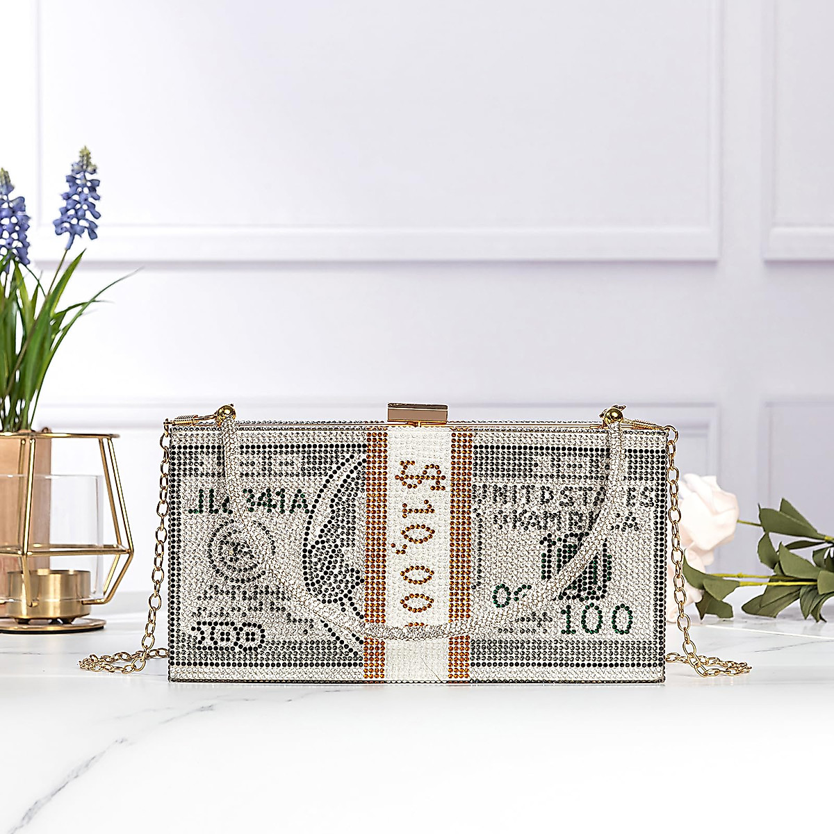 Covelin Dollar Clutch Purse for Women from, Rhinestone Evening Handbag Money Bag Grey