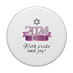 2024 Bar Mitzvah I Pride & Joy I White Pink Banner Decor PopSockets Standard PopGrip