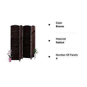 Divider Room Panel, 4 Panel 6 Ft Folding Privacy Screens, Freestanding Hinged Room Dividers (Brown)
