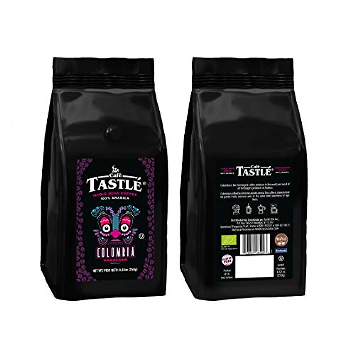 Cafe Tastle Ethiopia Colombia Brazil Honduras Peru Medium-Dark Roast 100% Arabica Whole Bean Coffee, 8.82 oz (Pack of 5)