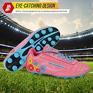 Vizari Blossom FG Soccer Shoe for Toddler/Little Kid | Synthetic Leather, Machine Washable, Unique Graphics, Comfortable Design, Durable Rubber Outsole (Toddler/Little Kid),Pink/Blue