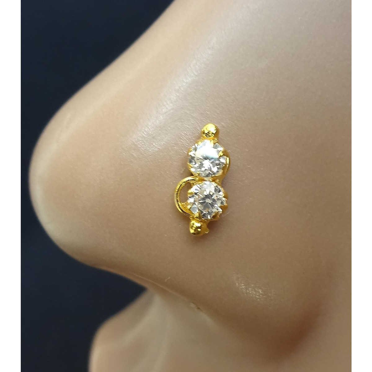 925 Sterling Silver Nose Stud CZ Nose Bone Crock Screw Nose Stud Indian Nose Ring Diamond Gold Nose Piercing Gold Nose Stud Unique Nose Stud CZ Simulated Diamond Nose Stud Indian Nose Stud