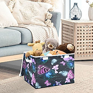 Butterfly Feather Storage Basket 16.5x12.6x11.8 In Collapsible Fabric Storage Cubes Organizer Large Storage Bin with Lids and Handles for Shelves Bedroom Closet Office