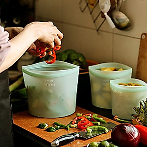 Reusable Silicone Storage Bags for Food, 100% BPA Free Reusable Meal Prep Containers|Dishwasher Safe &Freezer Silicone Snack Bowl|Leak-proof Oven, Microwave Food Saver| Lunch,Travel, Makeup Bag(3-Pack)