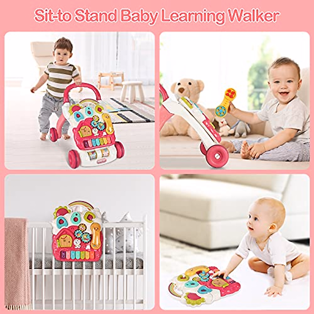 SUPER JOY 3 in 1 Baby Walker,Sit to Stand Learning Walkers & Removable Play Panel, Kids Early Activity Center with Lights & Sounds, Music Learning Play Toys Gift for Infant Boys Girls