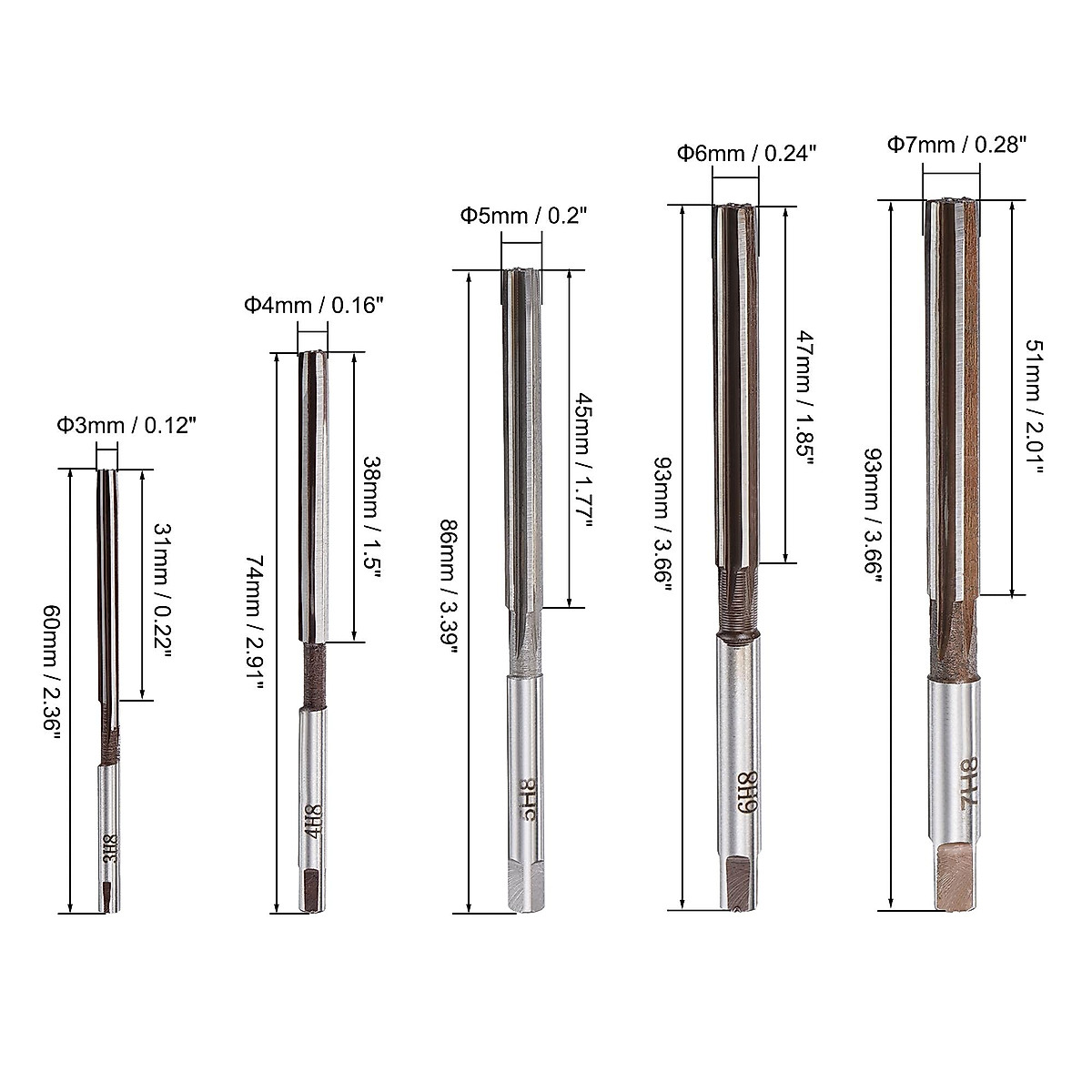 uxcell Hand Reamers Set H8 Accuracy Alloy Tool Steel 6 Flutes Straight Shank Milling Cutter Tool 10pcs (3mm, 4mm, 5mm, 6mm, 7mm, 8mm, 9mm, 10mm, 11mm, 12mm)