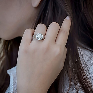 DIAMONBLISS Platinum Plated Sterling Silver 100-Facet Cubic Zirconia Wide Band Halo Ring (7)