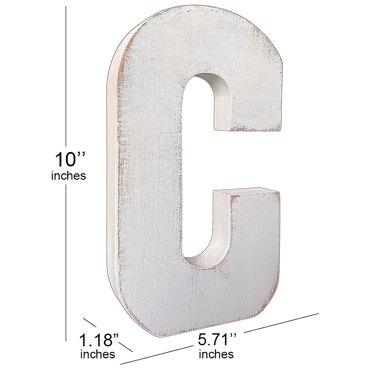 ABELOTS Large Wood Letter Distressed White Wash Alphabet Wall Décor Monogram Letter Alphabet Letters Free Standing Letters Wall Letters (C)