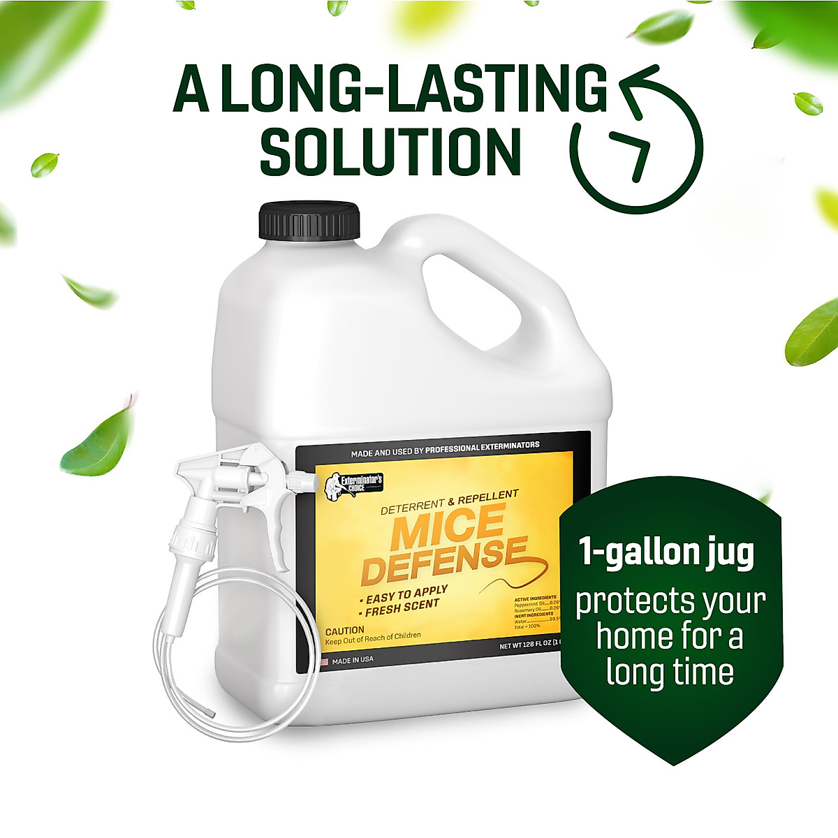 Exterminator’s Choice Mice Repellent Spray - 1 Gallon - Rodent Defense Spray for Lawns, Gardens, Attics, and Garages - Non-Toxic Deterrent - Repels Mice and Rats - Safe for Kids and Pets