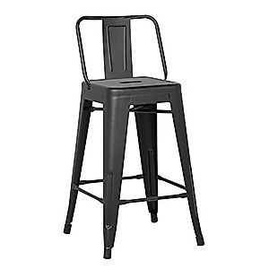 AC Pacific Modern Industrial Metal Bar Stool, Bucket Back and 4 Leg Design Ideal for Kitchen Island or Counter Top, Set of 2, 24" Seat, Matte Black