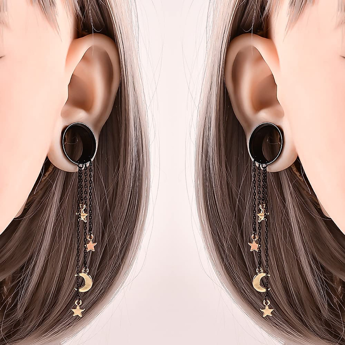 Atomhole 2PCS Moon and Star Dangle Ear Gauges 316 Stainless Steel Ear Plugs Tunnels Hypoallergenic Earrings Expander for Stretched Piercing Body JewelryJewelry