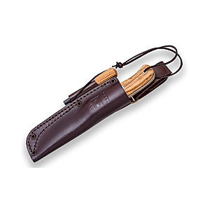 Joker Sports Hunting Knife Campero CO118-P, Blade 4.13 inches of Böhler K720 Carbon Steel, Olive Wood Handle, Brown Leather Sheath with Fire Starter, Tool for Fishing, Hunting, Camping and Hiking