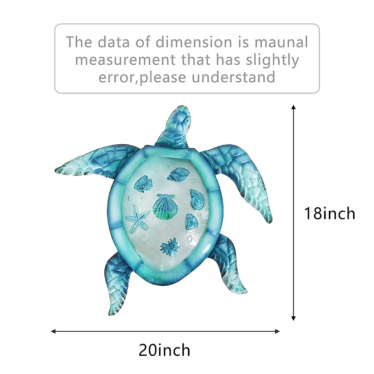 LIFFY 20Inch Metal Sea Turtle Wall Decor Hanging Wall Art Decorations for Beach Pool Patio Seametal