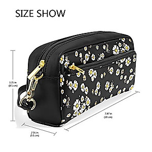 ALAZA Cute Pencil Case Beautiful Daisy Flowers Floral Black Pen Cases Organizer PU Leather Comestic Makeup Bag Make up Pouch, Back to School Gifts