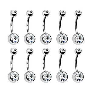 Coolrunner 14G Belly Button Ring Body Jewelry Piercing 10 Pack, Silver Belly Button Ring, Stainless Steel Belly Button Ring for Women