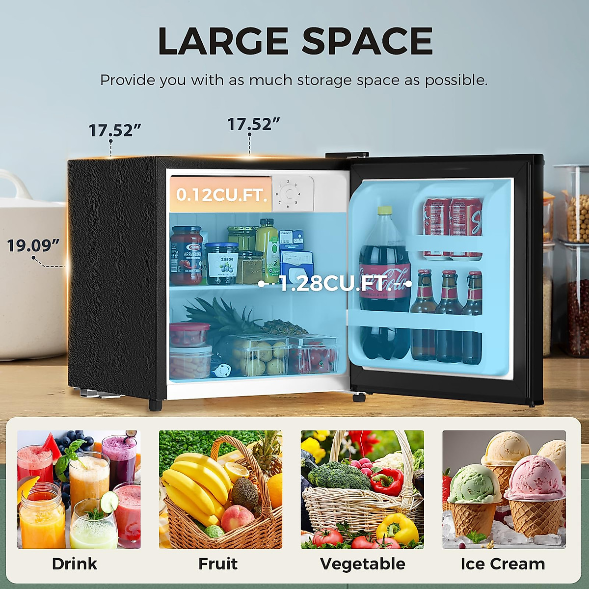 Antarctic Star Compact Refrigerator Mini Fridge with Freezer, Single Reversible Door, Dorm Fridge, Removable Glass Shelf, Defrost Button, for Bedroom, Office, Garage, 1.4 Cu. Ft, Black